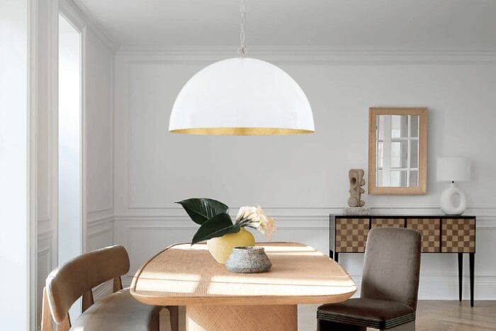 Elegant White Dome Pendant Light – A Subtle Touch of Gold